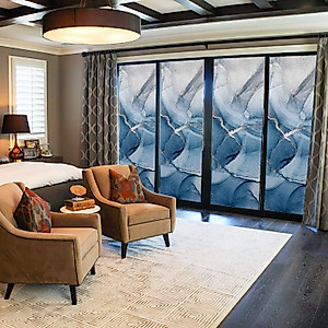 BoeHiop Window Privacy Film, Abstract Blue Ink Marble Texture Frosted Window Clings, Decorative Glass Covering Decals, Non-Adhesive Vinyl, 17.7 x 23.6 in