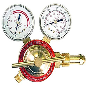 Flame Tech Medium Duty Acetylene Regulator, Forged Brass Body and Bonnet, Premium Quality Acetylene Torch Kit, Easy to Read Dual Scale, Victor Compatible