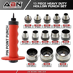 ABN Hollow Punch Kit Leather Punches Tools Hole Punch Set Gasket Punch Set Gasket Cutter 3/16 to 1-3/8in (5-35mm)