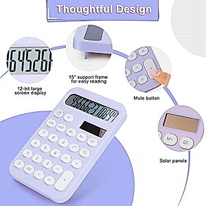 VEWINGL Standard Calculator 12 Digit,Desktop Dual Power Battery and Solar,Desk Calculator with Large LCD Display for Office,School, Home & Business Use,Automatic Sleep.5.7 * 3.5in (Purple) (XT-50)