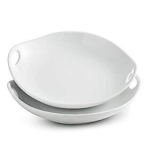 LAUCHUH Porcelain Serving Platter with Handles Serving Bowl Set for Noodles 11.93-inch Porcelain Platter Set Large Dinner Plate for Meat, Salad Set of 2 White