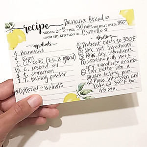 Lemon Double Sided Recipe Cards 4"x6" (100) USA Made Thick Durable Eco Index Card Stock Notecards for Family Recipes, Baking, Meal Prep, Wedding, Bridal Shower Gift