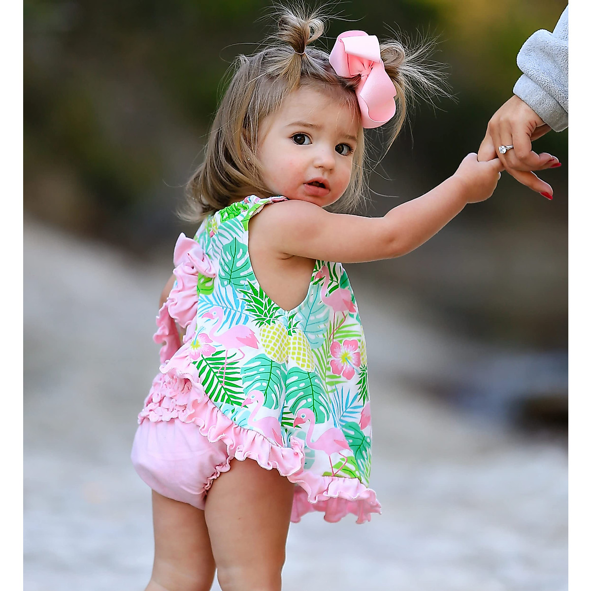 AnnLoren Baby/Toddler Girls Open Back Swing Tank Top with Bow Tropical Design 3-6 Mo