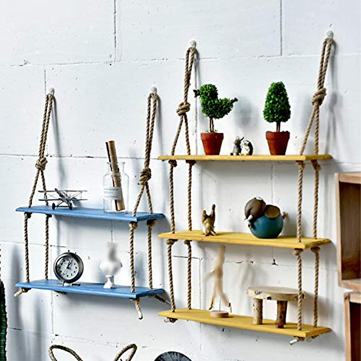 PIBM Stylish Simplicity Shelf Wall Mounted Floating Rack Shelves Wooden Store Display 1 Layer/ 2 Layers / 3 Layers / 4 Layers,4 Colors, Yellow , 49.5X14X120cm
