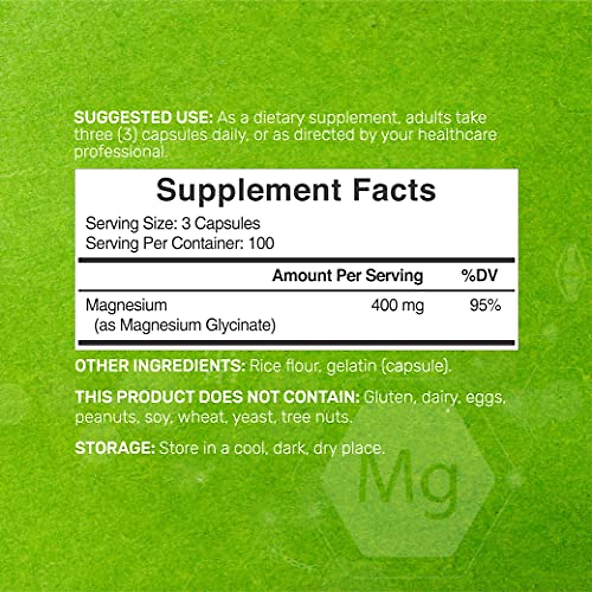 Magnesium Glycinate 400mg | Elemental Magnesium - 300 Capsules | Chelated for Easy Absorption | Highly Purified Essential Trace Mineral for Muscle, Joint, Heart, & Immune Support