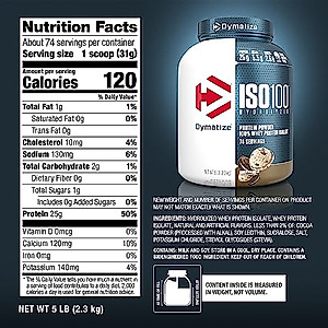 Dymatize ISO100 Hydrolyzed Protein Powder, 100% Whey Isolate Protein, 25g of Protein, 5.5g BCAAs, Gluten Free, Fast Absorbing, Easy Digesting, Cookies and Cream, 5 Pound