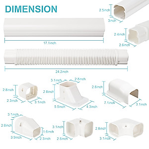 Mini Split Line Set Cover, 3” 13.5 Ft Decorative PVC Line Set Cover Kits for Ductless Mini Air Conditioners and Heat Pumps with Flexible Duct