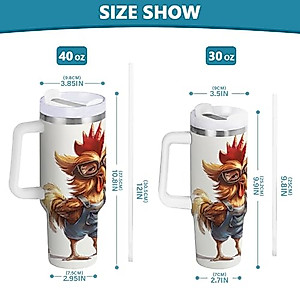 ODAWA Cartoon Rooster Travel Tumbler with Straw and Lid Water Bottle 30 Oz Stainless Steel Cups
