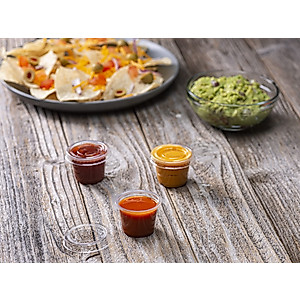 (1 oz - 200 Sets) Clear Diposable Plastic Portion Cups With Lids, Small Mini Containers For Portion Controll, Jello Shots, Meal Prep, Sauce Cups,Condiments, Medicine,Disposable