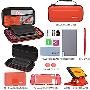 Switch Accessories Kit compatible for Nintendo Switch - Black | Bundle Set compatible with Super mario bros, Switch Sports, Fortnite, Animal Crossing, Minecraft, Pokemon, Zelda (12 in 1 set - Red)