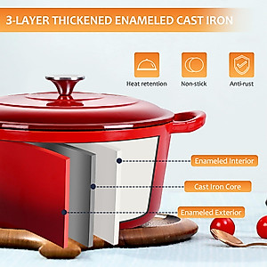 LIANYU Enameled Cast Iron Dutch Oven with Lid and Silicone Trivet Mat, 6 QT Nonstick Dutch Oven Cooking Pot for Sourdough Bread Baking, Round Dutch Oven for Roasting, Stewing, Braising, Dual Handle &