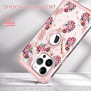 LONTECT for iPhone 14 Pro Max Case Shockproof 3 in 1 Heavy Duty Rugged Durable Protective Cover Hard Plastic Bumper +Soft Silicone Rubber Case for iPhone 14 Pro Max,Pineapple/Rose Gold