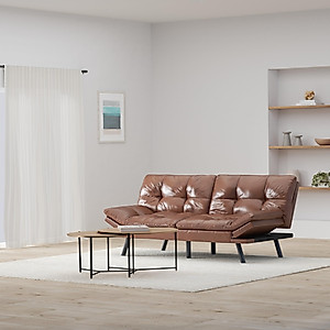 MUUEGM Futon Sofa Bed Memory Foam Futon Couch Bed Sofa Sleeper,Modern Convertible Faux Leather Futon for Living Room,Small Love seat for Apartment Office,w/Adjustable Armrests Backrest,Brown