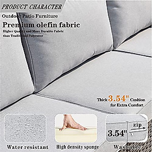 XIZZI Patio Furniture Sets Outdoor Swivel Rocking Chairs with 50,000 BTU Propane Fire Pit Table 7 Pieces All Weather PE Wicker Patio Conversation Sofa and Matching Side Table,Grey Rattan Grey Cushion