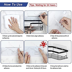 YGEOMER Corner Shower Caddy, 4 Pack Adhesive Shower Corner Shelf Organizer with Soap Dish, No Drilling Shower Shelves for Inside Shower Tile Walls (Black)