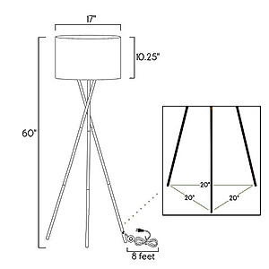 Kira Home Sadie 61" Mid Century Modern Tripod LED Floor Lamp + 9W Bulb (Energy Efficient/Eco-Friendly), Leather Accent Legs, Black Drum Shade, Black Finish