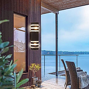 Outdoor Light Sconce Modern, Exterior Wall light Porch Light Up and Down Semi Cylinder Light Fixtures by Aluminum Finish and Tempered Glass Cover for Patio Garage Garden Corridor, Black(Semi cylinder)