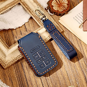 SANRILY Leather Key Fob Case, Blue - Premium Crazy Horse for Honda Odyssey 7 Buttons Smart Key 2018-2022 Keyless Protection, Unisex Accessory