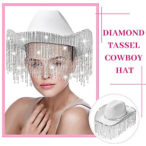 Rhinestone Cowboy Hat Glitter Cowboy Hat With Glasses, Headscarves, Adhesive Rhinestone Letter Patches(White, 1 Pack)