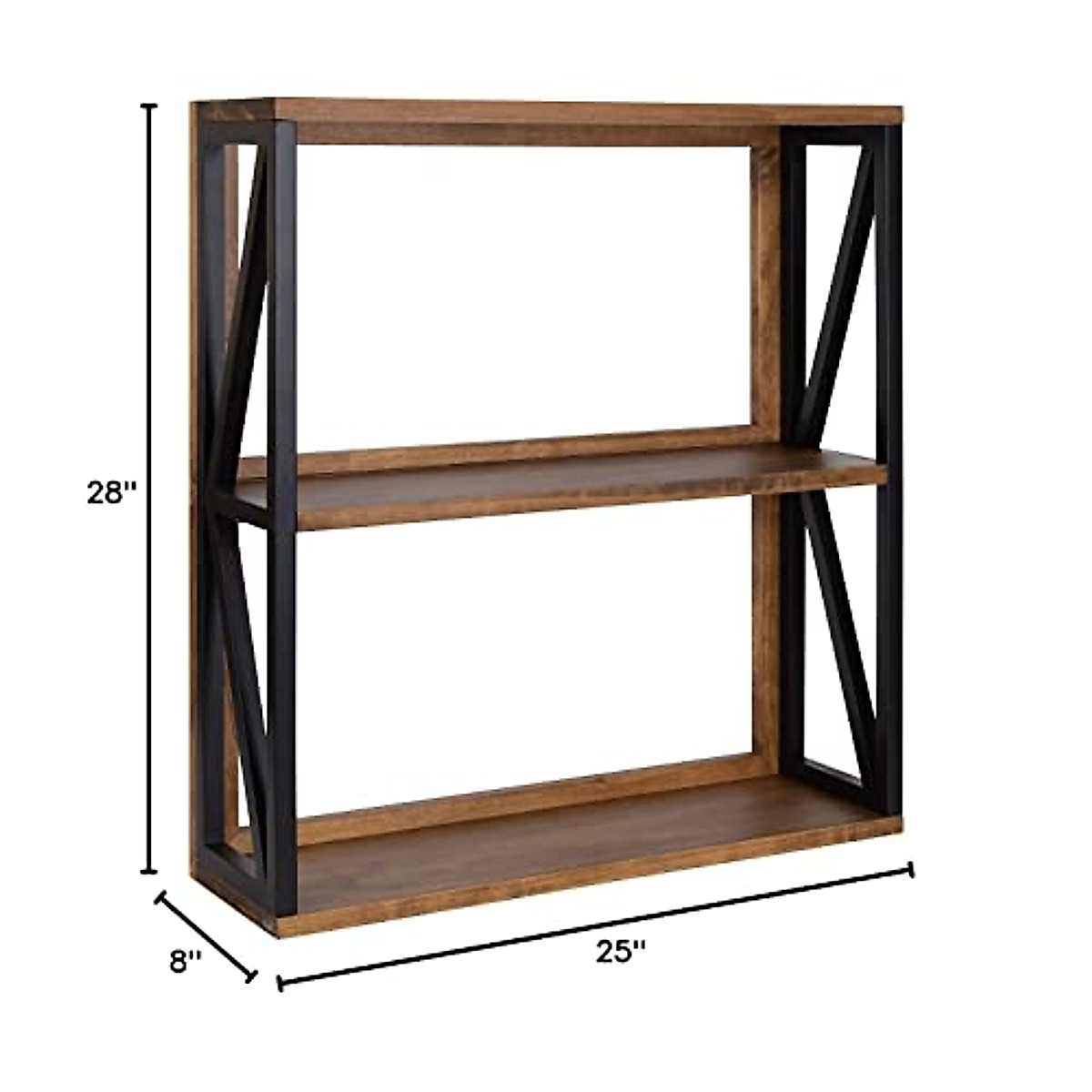 Kate and Laurel Rigby Farmhouse 3-Tier Wall Shelf, 25 x 8 x 28, Rustic Brown and Black, Decorative Modern Floating Shelves for Wall