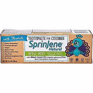 SprinJene Kids Toothpaste with Fluoride for Cavity Protection & Fresh Breath - Natural SLS Free Toddler Toothpaste for Childrens 2 Years & Up/Preservative & Toxic Free (1 Pack) Apple Mint
