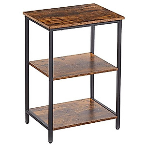 VECELO End Side Table with Storage Shelf, Industrial Night Stand, 3-Tier Small Nightstand for Living Room, Bedroom, 1 Pack, Brown