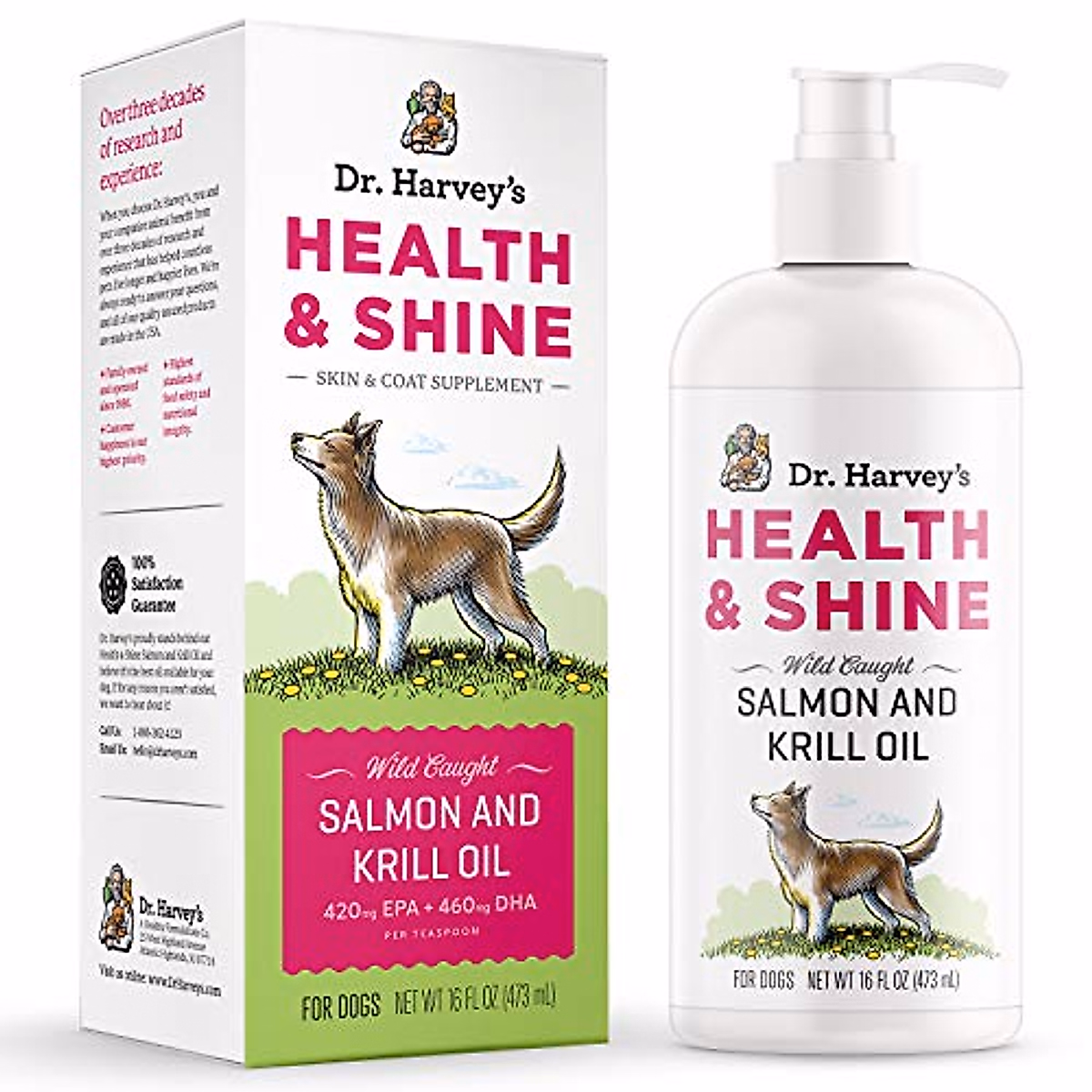 Dr. Harvey's Health & Shine Salmon and Krill Fish Oil for Dogs- Supports Healthy Heart, Brain, and Eyes (16 FL OZ)