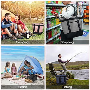 BALEINE Large 45-Can Cooler Bags Insulated, PEVA Soft Cooler Tote Bag, Insulated Grocery Bags with Zippered Top (10.5 Gallon, Grey)