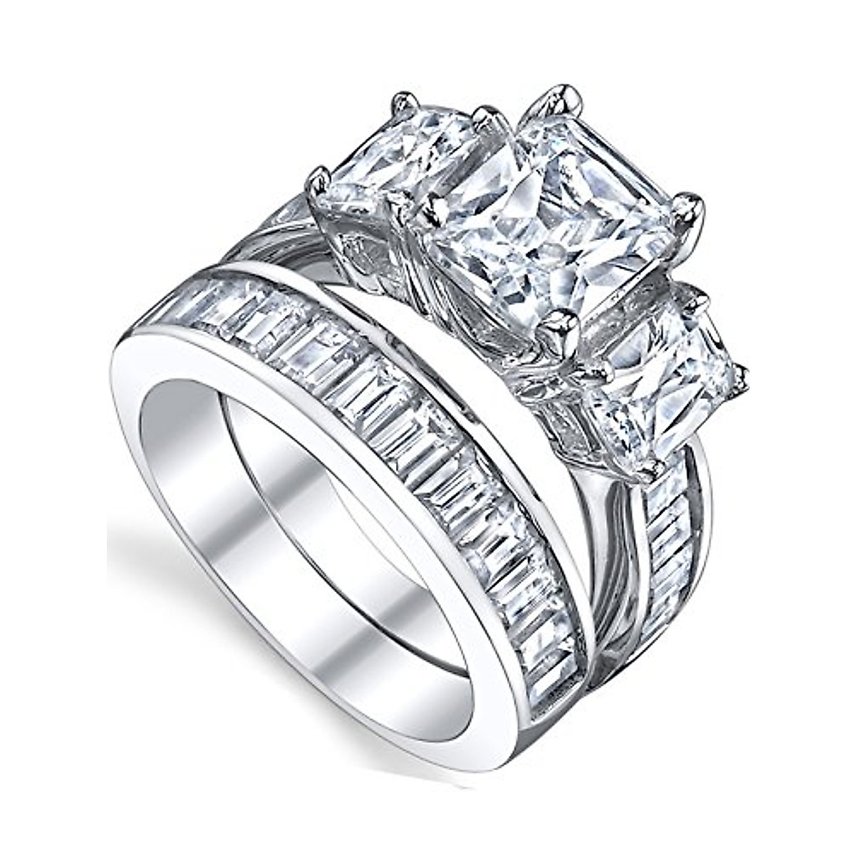 2 Carat .925 Sterling Silver Radiant Cut Cubic Zirconia CZ Women's Engagement Ring Set Sizes 4 to 11