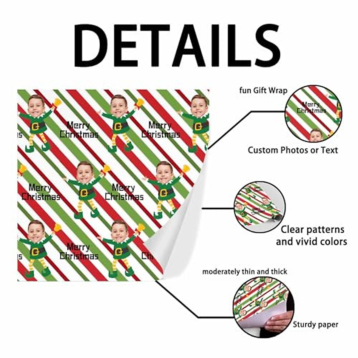 Artsadd Custom Photo Face Wrapping Paper Roll For Christmas, Birthday, Holiday, Wedding, Dad Father's Day Gifts Packing (1 Roll, Christmas 06)