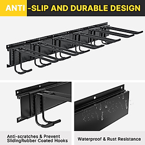 Garage Organization, Garage Tool Organizer Wall Mount with 48 inches Rails and 6 Double-layer Hooks, Tool Organizer Rack Garage Hanging Storage Rack For Yard Tools, Shovel, Chair, Snowborad