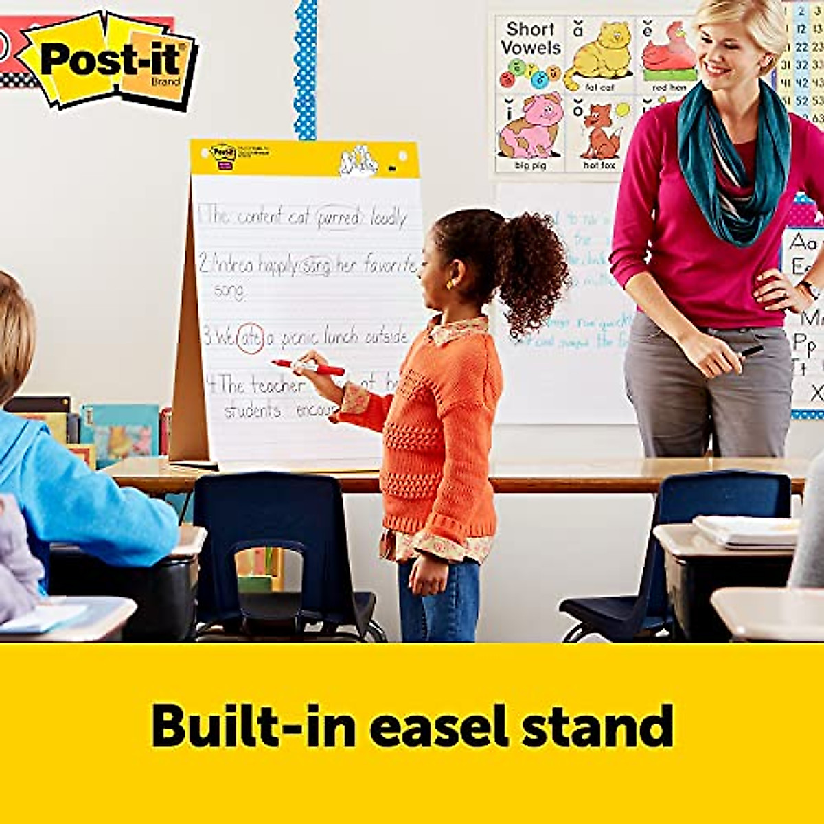 Post-it 563PRL Self Stick Tabletop Easel Ruled Pad, Command Strips, 20 x 23, White, 20 Shts/Pad