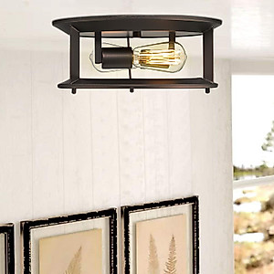 Emliviar Industrial Ceiling Light, Vintage 2-Light Flush Mount Ceiling Light Fixture, Oil Rubbed Bronze Finish, YE19108-F2 ORB