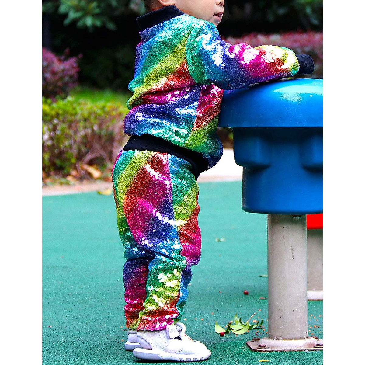 Cilucu Kids Jackets Girls Boys Sequin Zipper Coat Jacket for Toddler Birthday Christmas Clothes Long Sleeve hoodie Rainbow Black 7-8years