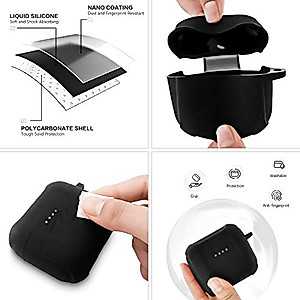 Premium Silicone Case Cover for Skullcandy Indy Evo, YIPINJIA Protective Shockproof Anti-Lost, 【Visible Front LED】 Cover for Skullcandy Indy EVO True Wireless Earbuds with Keychain(Black)