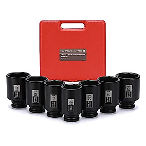 Mayouko 7PCS 1/2 Inch Drive Deep Impact Socket Set, 1-3/8" - 1-3/4", Spindle Axle Nut Sockets, SAE, Deep, 6-Point, CR-MO