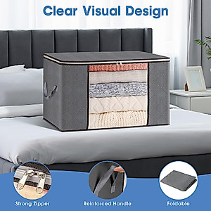 AIOR 4 Pack Clothes Storage Bags, Foldable Fabric Blanket Storage Bag, Storage Containers for Organizing, Clothing, Comforter, Sweater, Bedding, Bedroom, Pillows and Organization and Storage (Gray)