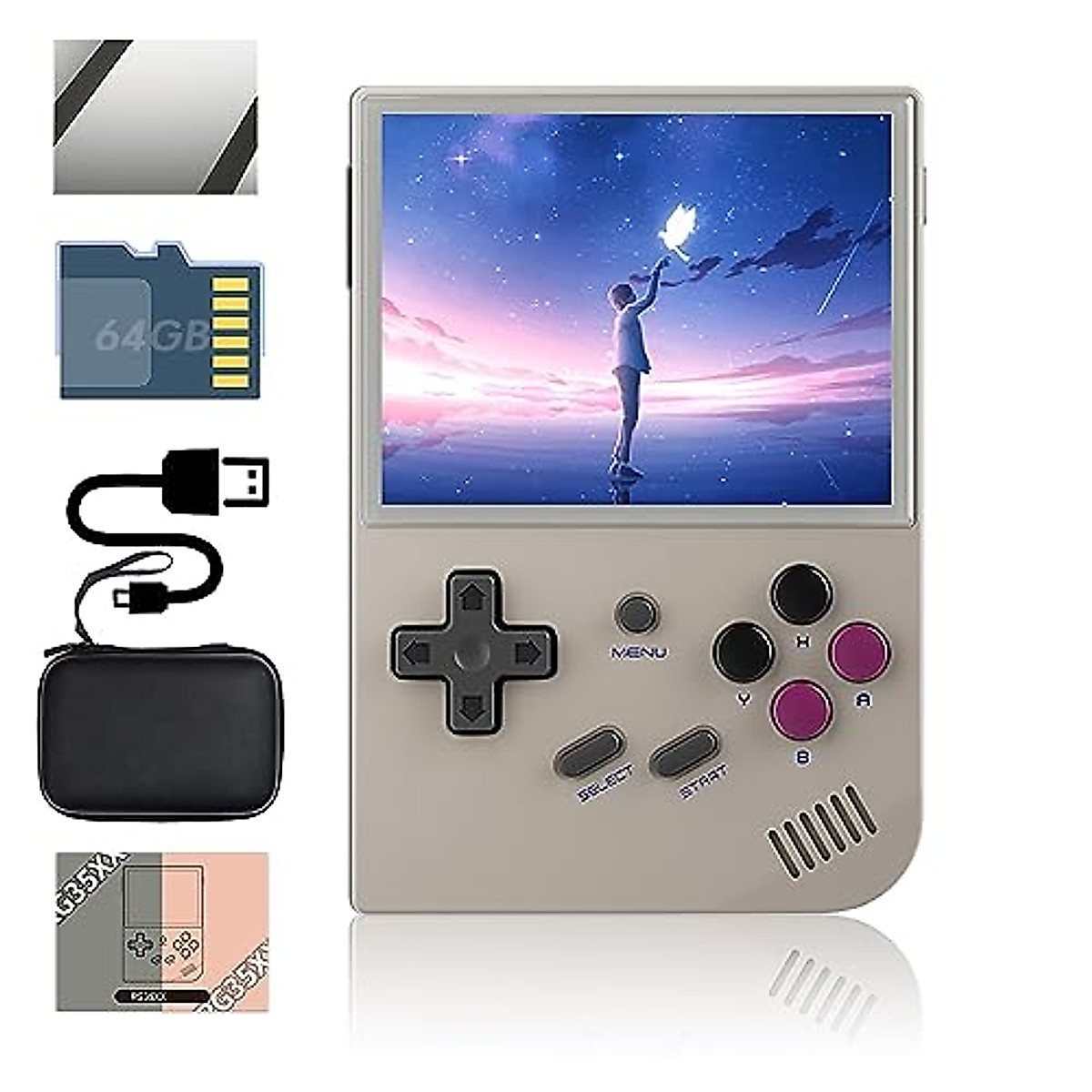 RG35XX Handheld Game Console 3.5 inch IPS Retro Games Consoles Classic Emulator Hand-held Gaming Console Preinstalled Hand Held Video Games System with Portable Case 64GB Retro Gray