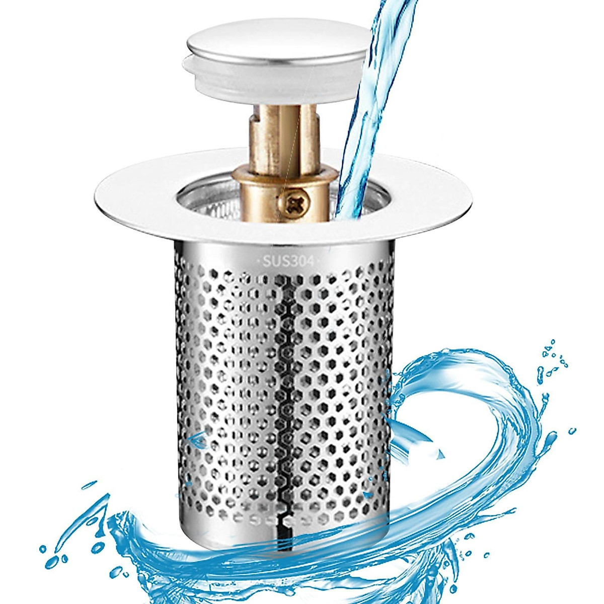 Pop Up Sink Drain Strainer, Anti Clogging Bathtub Drain Stopper, Drain Plug Stopper, Sink Drain Stopper, Washbasin Bathtub Drain for Lavatory, Anti Clogging Bathroom Hair Catcher for Shower Drain