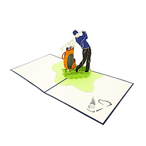 WOWPAPERART Golf - 3D Pop Up Greeting Card for All Occasions - Love, Birthday, Retirement, Congratulations, Thank You, Get Well, Fathers, Mothers Day- Fold Flat, Envelope Included (Golf Player)