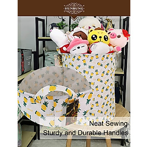 HUNRUNG Laundry Hamper,Large Canvas Fabric Lightweight Storage Basket Toy Organizer Dirty Clothes Collapsible Waterproof for College Dorms, Children Bedroom,Bathroom (Pineapple)