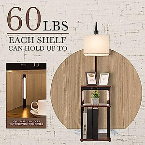 Pazarfami Floor Lamp with Shelves,Bedside Table with Reading Mode & Timer, Illuminated Display Shelves, Three-Tier Storage, Floor Lamp for Living Room with Remote Control USB Ports & Outlets