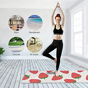 Qilmy Strawberry Yoga Mat Non-Slip Foldable Sweat Absorbent Travel Yoga Mat with Carrying Bag for Yoga, Pilates, Exercise, Workout, Bikram and Hot Yoga 71 x 26 Inch