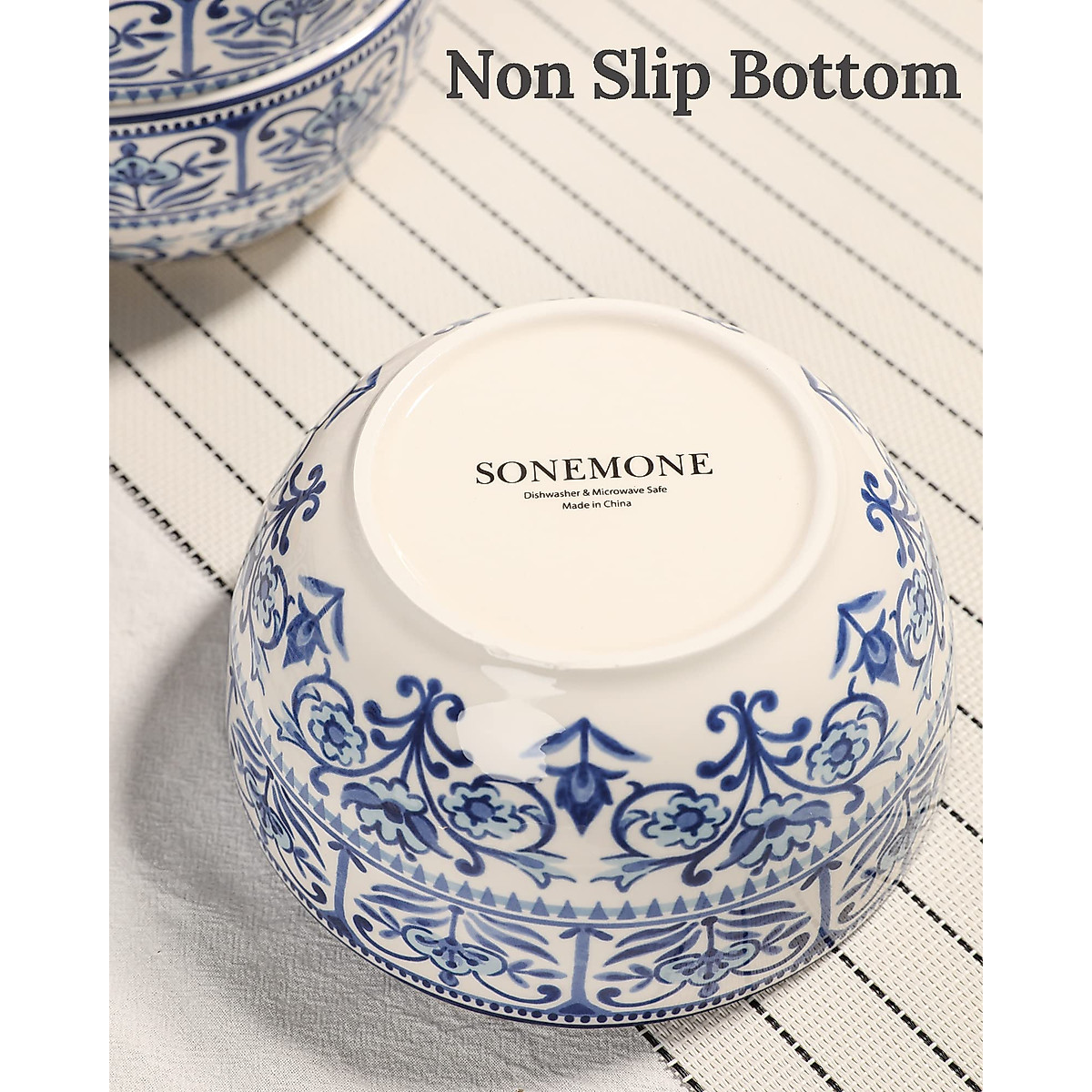 Sonemone Blue Cereal Bowls for Kitchen, 26oz Ceramic Bowls Set of 4 for Cereal, Salad, Soup, Pasta, Dessert, Microwave & Dishwasher Safe