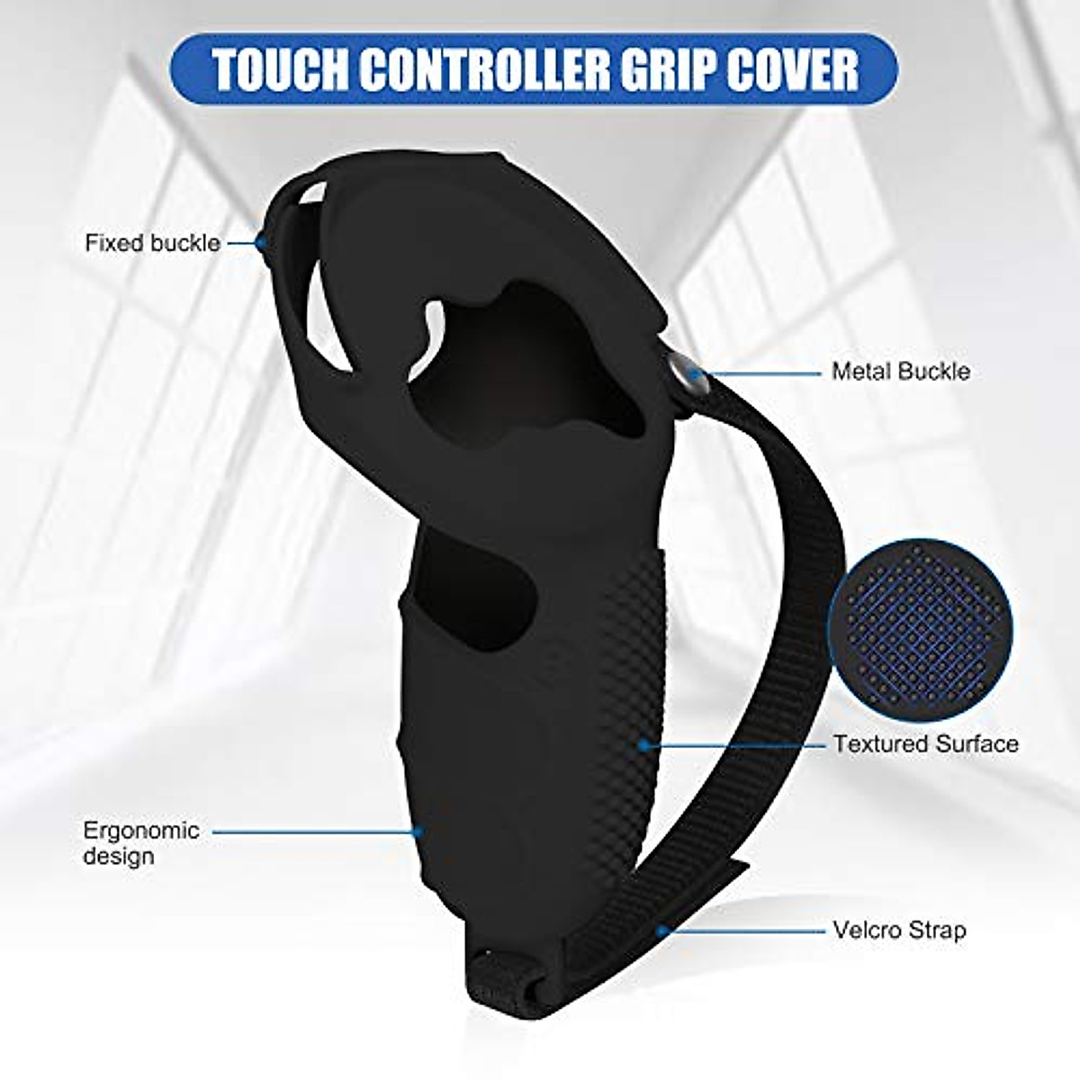 Esimen 5 in 1 Accessories Set, Adjustable Head Strap for Oculus Quest 2 VR Skin Face Cover Grip Cover,Enhanced Support and Comfort in VR(Black)