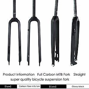ROADNADO Mountain Bike Rigid Forks Carbon Fork 28.6mm 26/27.5/29 in MTB Carbon Forks 1-1/8" Lightweight Front Fork 3k BicycleThreadless Straight/Tapered Tube Matte Black