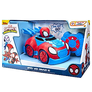 Marvel Spidey and His Amazing Friends Web Crawler RC - Remote-Controlled Vehicle - Features Built-in Super Hero with 4 Controller Functions, Blue & Red