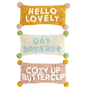 Mud Pie Colorful Tufted Pillow, Hello