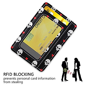 Linomo Thin leather Card Holder and Money Clip Sugar Skull Love Heart Pattern Wallet RFID Blocking for Men & Women