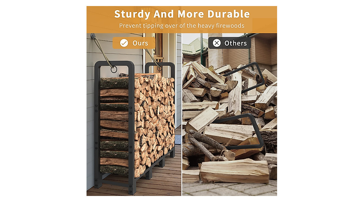 Mr IRONSTONE 4ft Firewood Rack Outdoor Indoor, Upgraded Heavy Duty ...